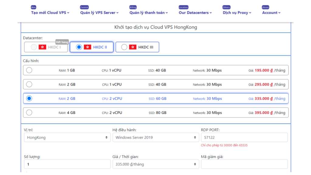 VPS Hong Kong tốc độ cao, SSD NVMe, tích hợp Windows, Linux